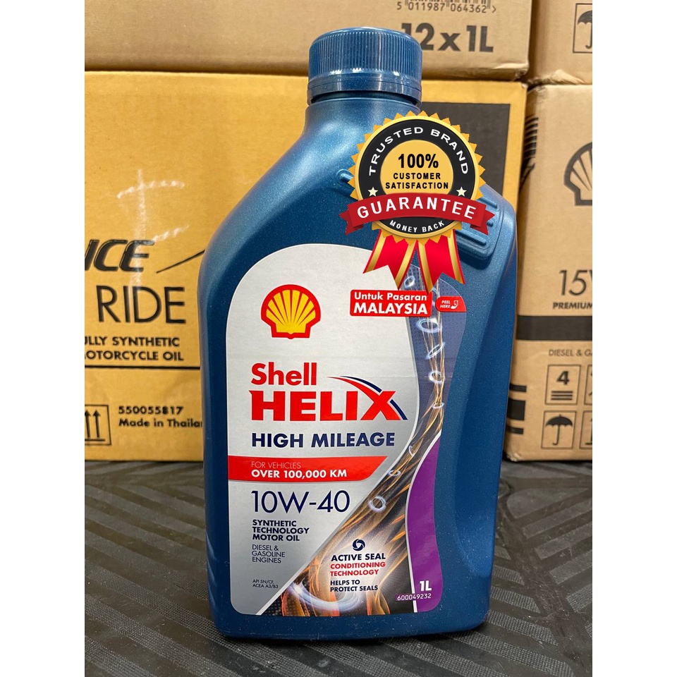 Shell Helix High Mileage 10W-40 Semi Synthetic Engine Oil (1L) | Shopee ...