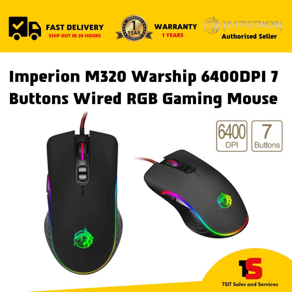 Imperion M320 Warship 6400DPI 7 Buttons Wired RGB Gaming Mouse Optical ...