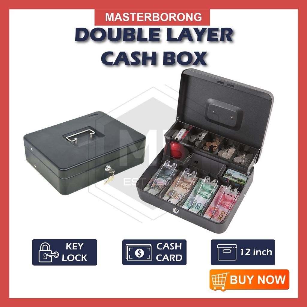 masterborong Cash Box 4 Compartment Note Lockable Security Tray Metal ...