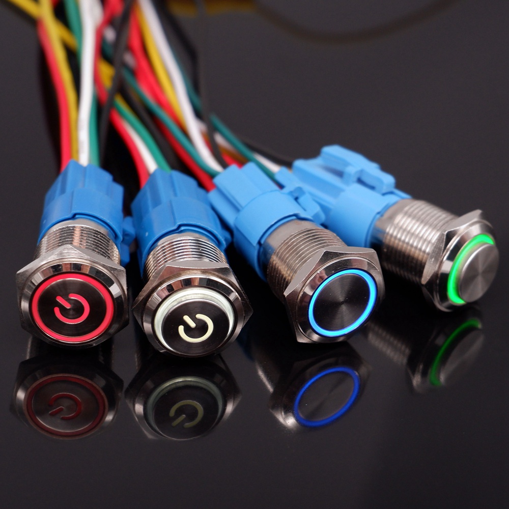 16mm Metal Illuminated Waterproof Car Power Button Switch Latching Self ...