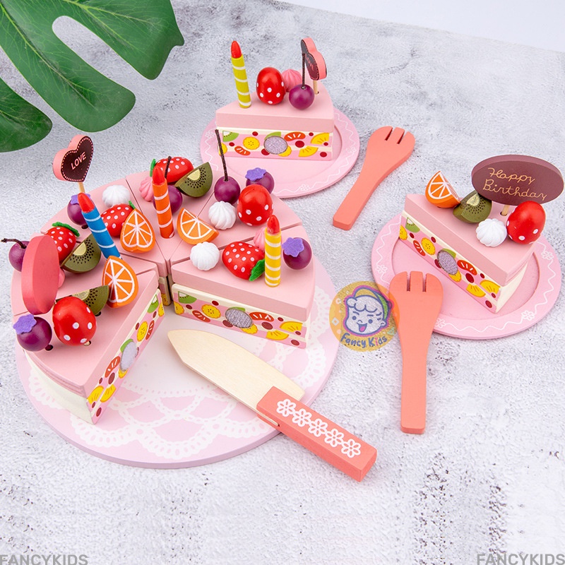Wooden Birthday Cake Toy Set/Wooden Cake Cutting/Birthday Party DIY ...