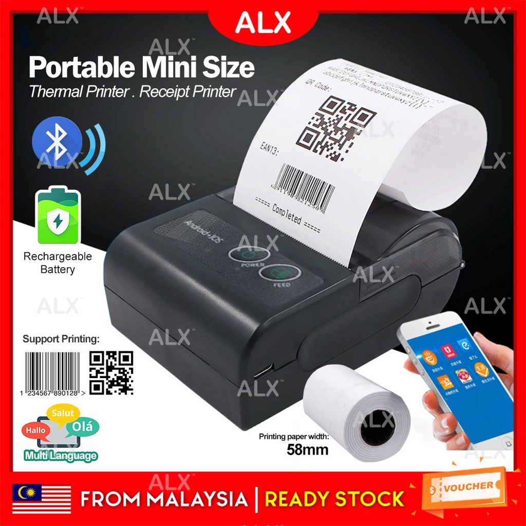 ALX Portable Printer Mini Printer Bluetooth Thermal Printer Receipt ...