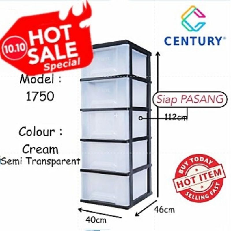 Century 1750 Transparent Century 5T Plastic Drawer / Cloth Cabinet ...