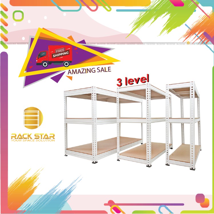 Rak besi serbaguna / diy boltless rack (3x3x1.2, 3 level, white) RAK ...