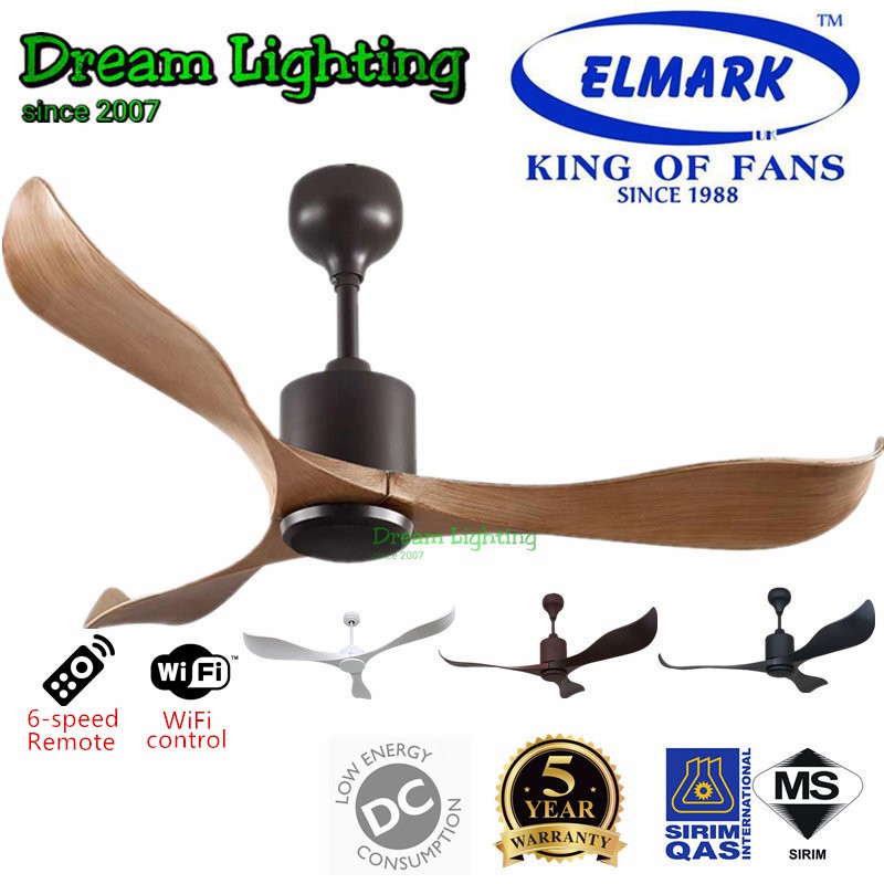 Elmark aeronamics 52-inch 3-blade 6-speed remote ceiling fan / kipas ...