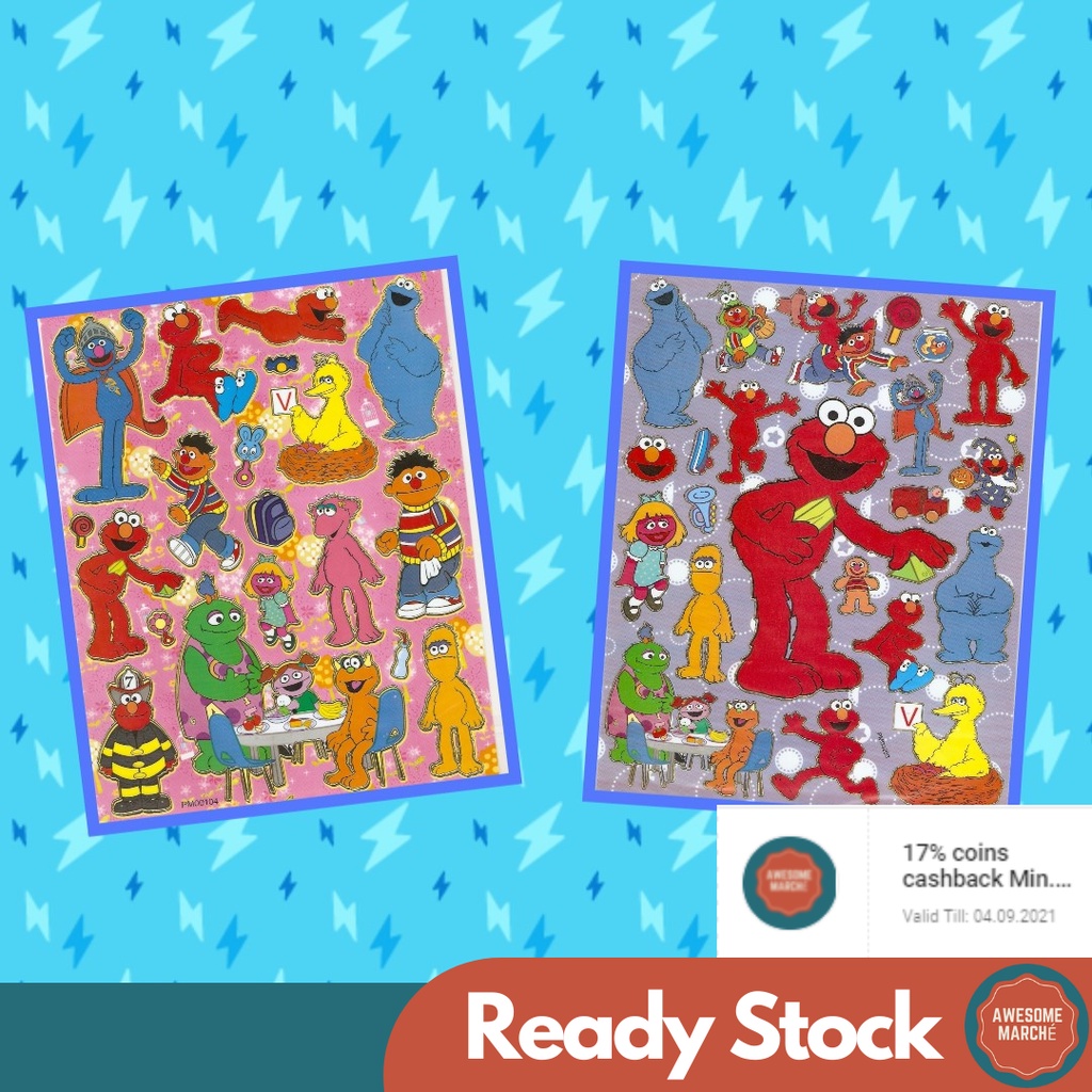 A4 Size Removeable Sticker Sesame Street Elmo & Friends Cartoon ...
