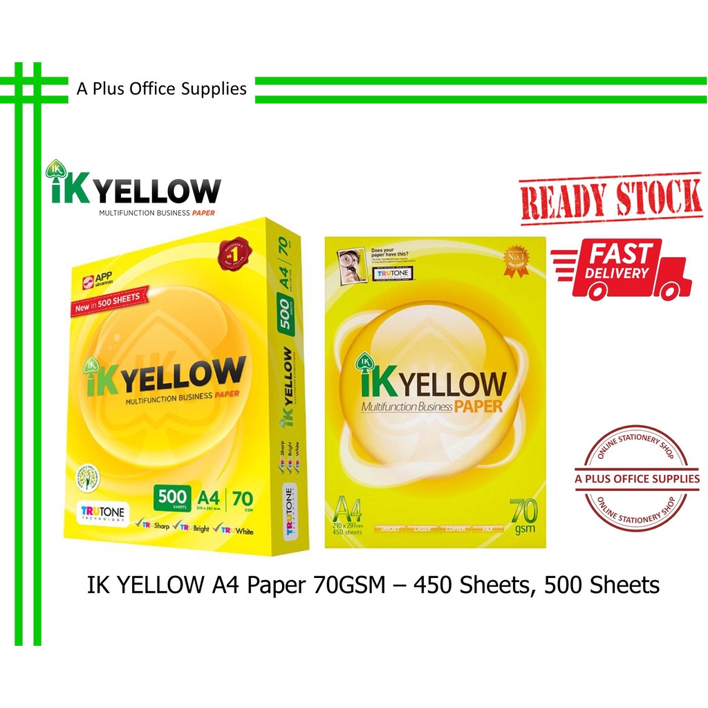 IK YELLOW A4 Paper 70GSM / Kertas A4 - 450 sheets, 500 sheets | Shopee Malaysia
