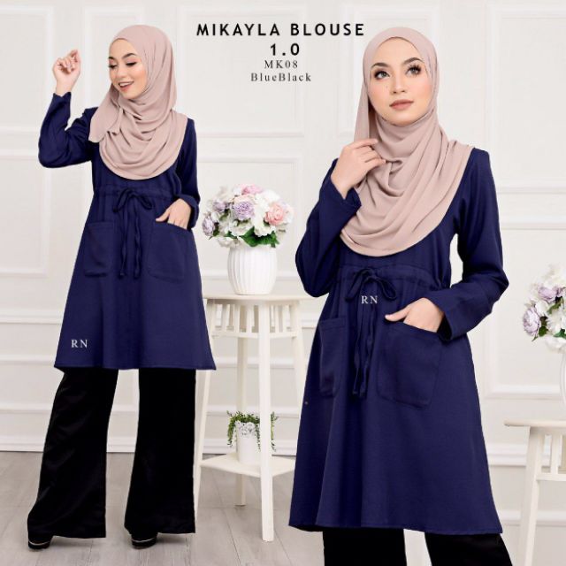 Blouse Labuh Muslimah Mikayla Blouse Kemeja Wanita Blouse Plain Tunic ...