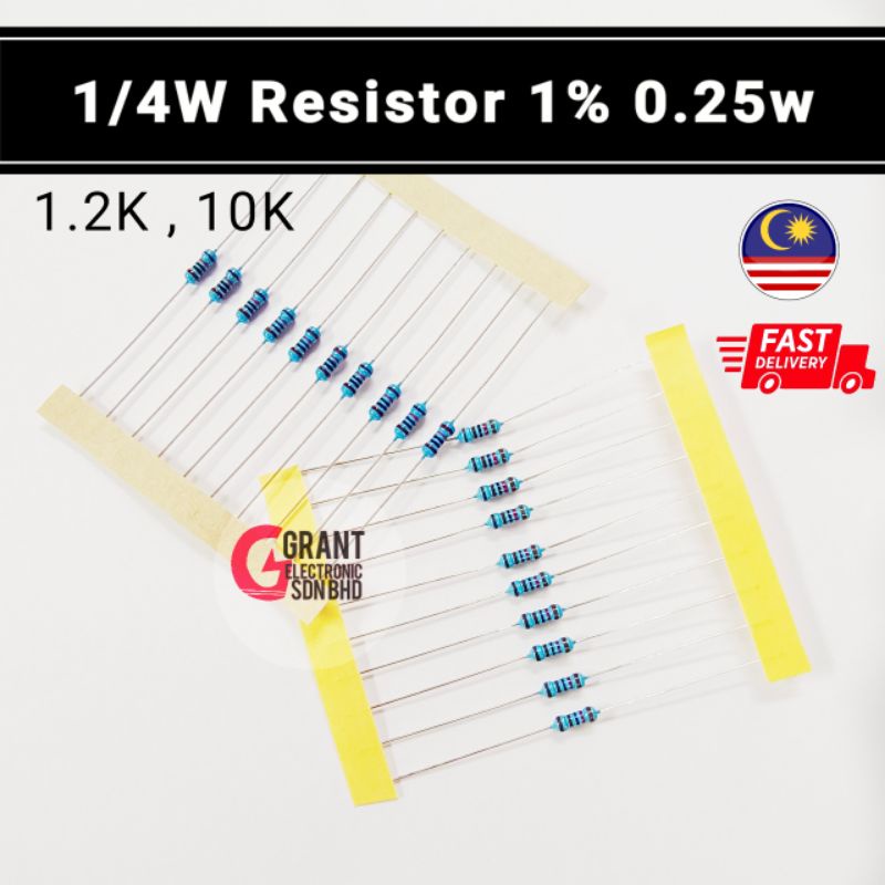 10pcs 1/4W Resistor 1% 1.2K 10k 0.25w | Shopee Malaysia