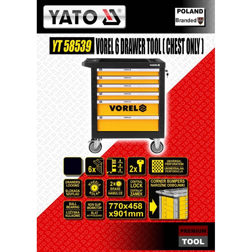 yato 6 layer hand tool drawer cart box trolley wheel chest tray keep ...