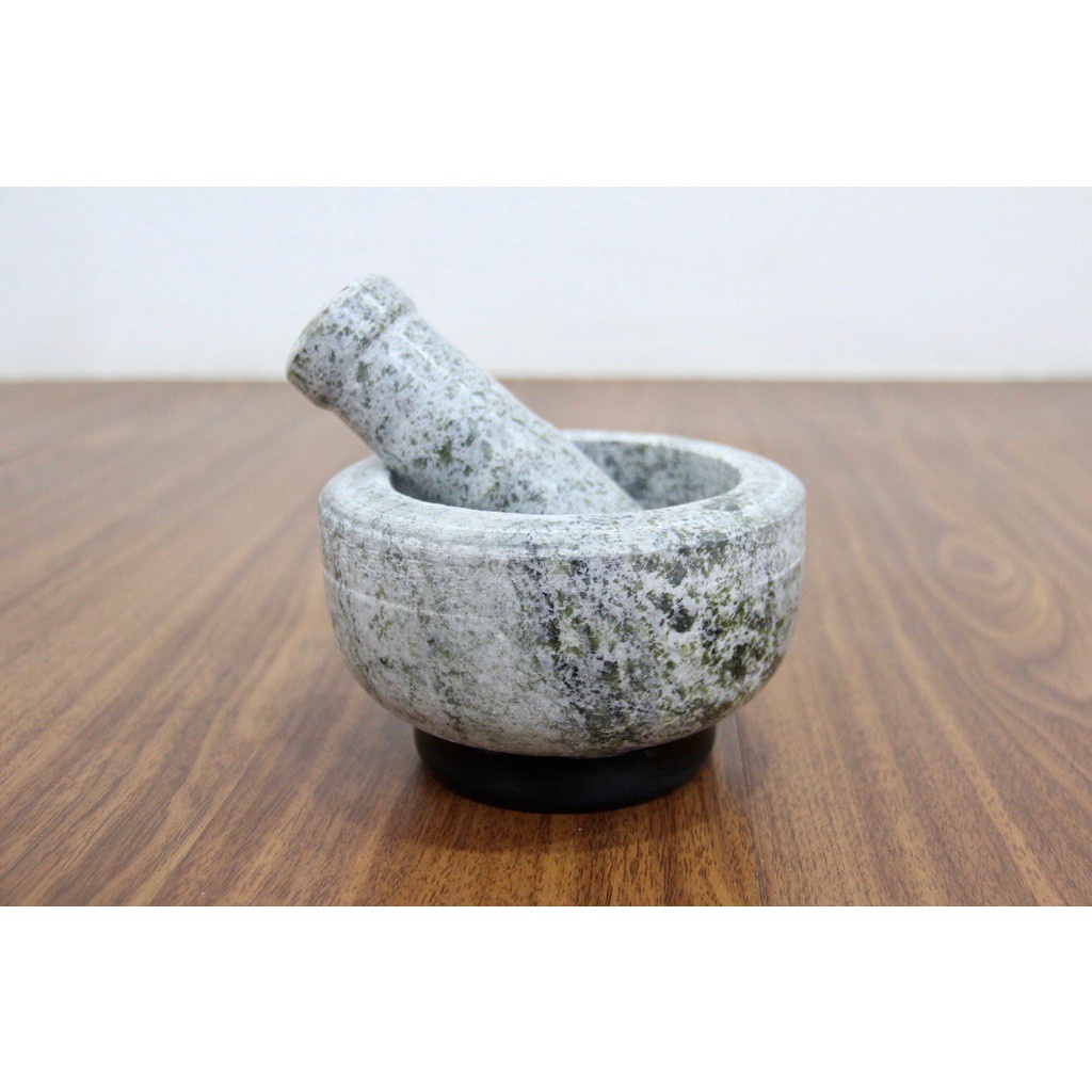 13cm / 14.5cm Stone Mortar & Pestle with Rubber Pad / Lesung Batu ...
