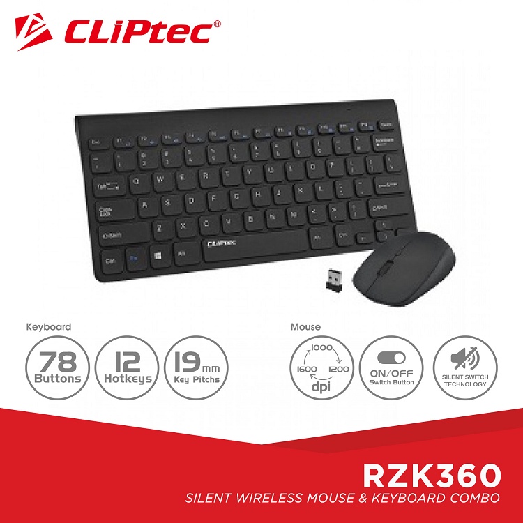 Cliptec RZK360-01 Mini Wireless Keyboard & Mouse for PC/Desktop ...