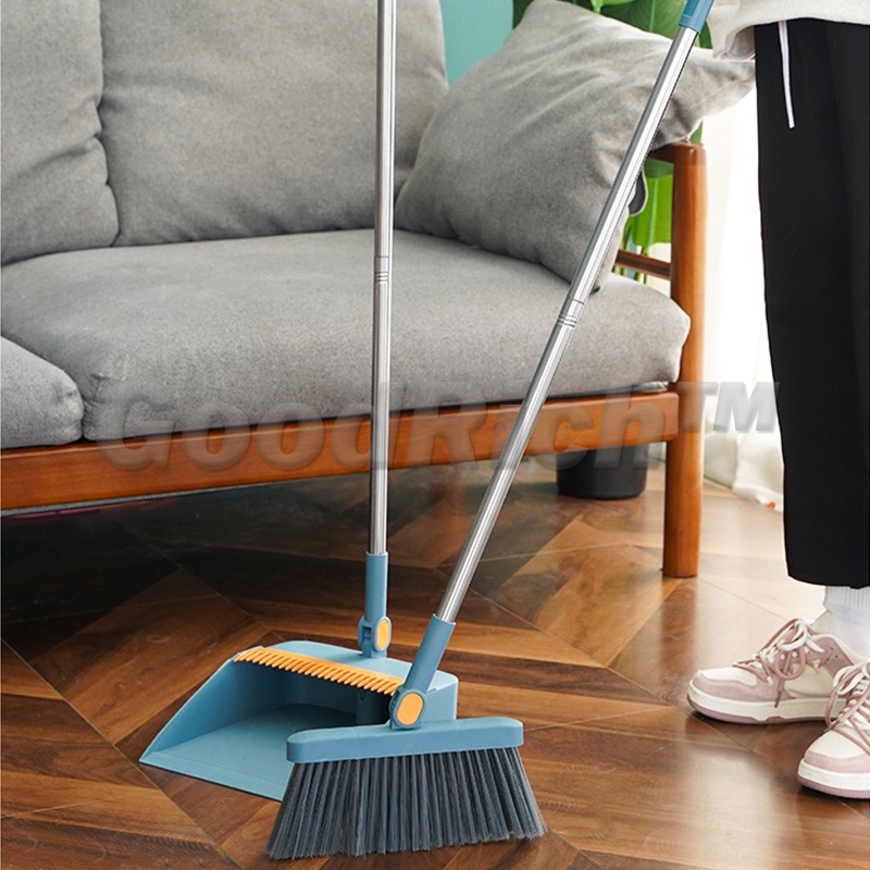 2 in 1 Rotatable Broom & Folding Upright Standing Dustpan Combination Set Penyapu dan Penyodok ...