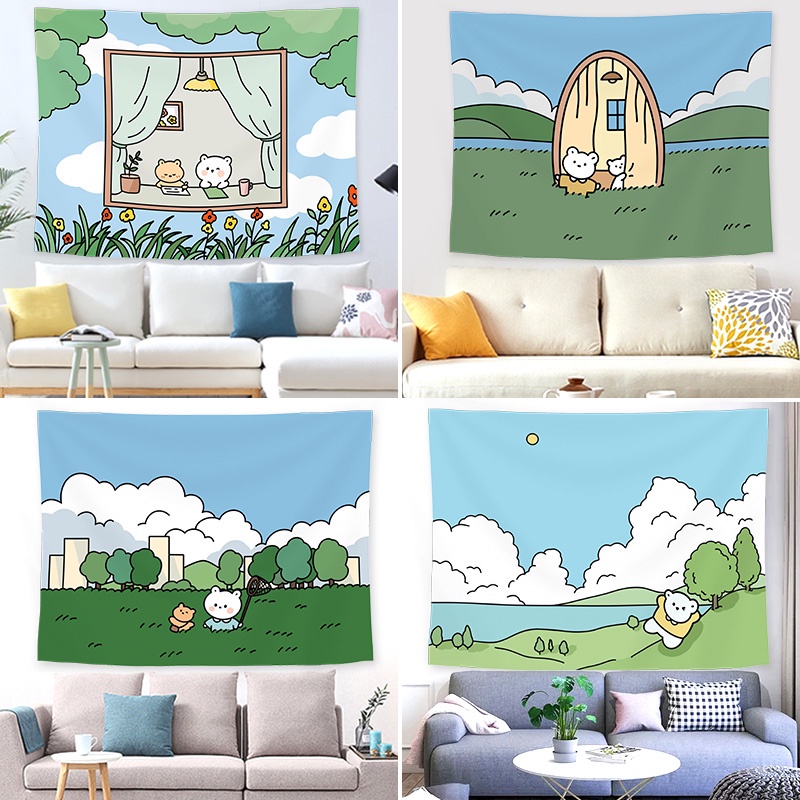 Kartun kain gantung latar belakang kain rumah hiasan sewa rumah asrama ...