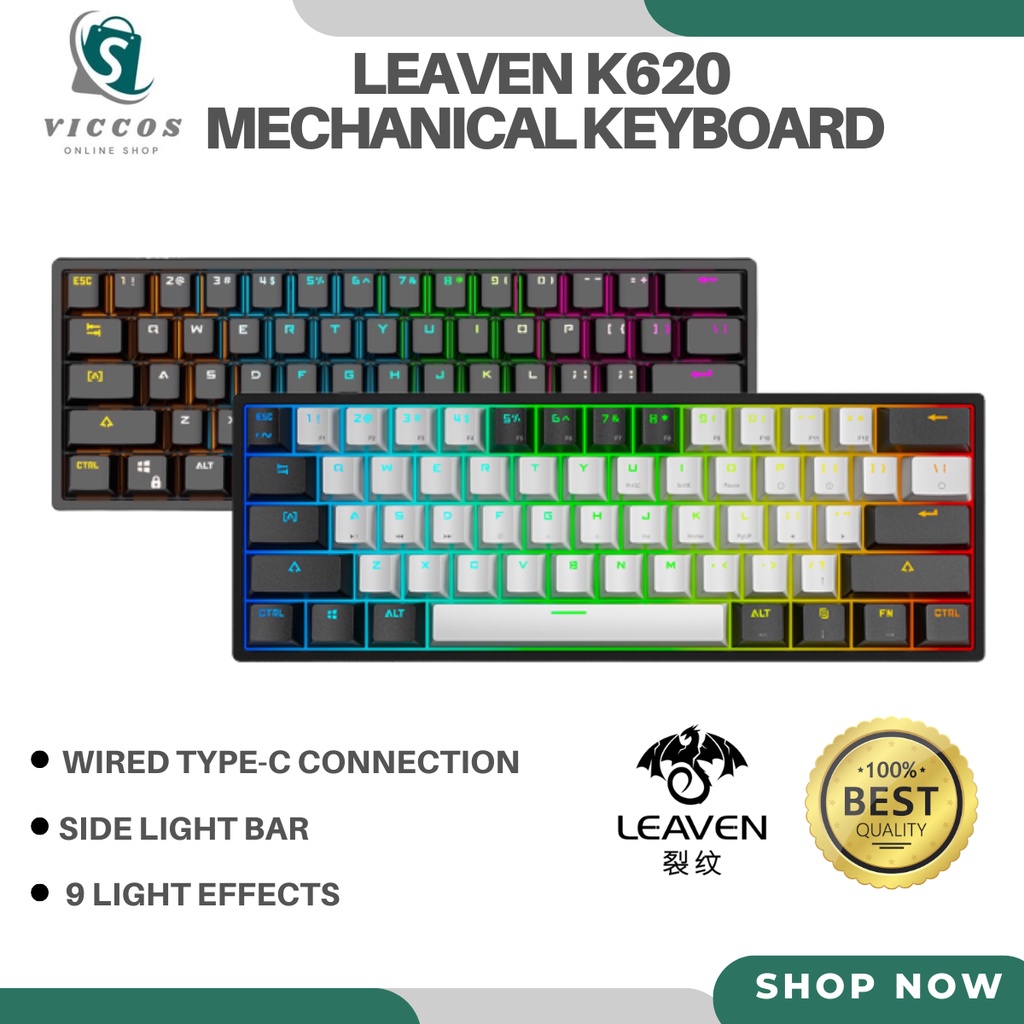 Leaven Detachable Type-C RGB Lighting Mechanical Keyboard 61 Keys K-620 ...