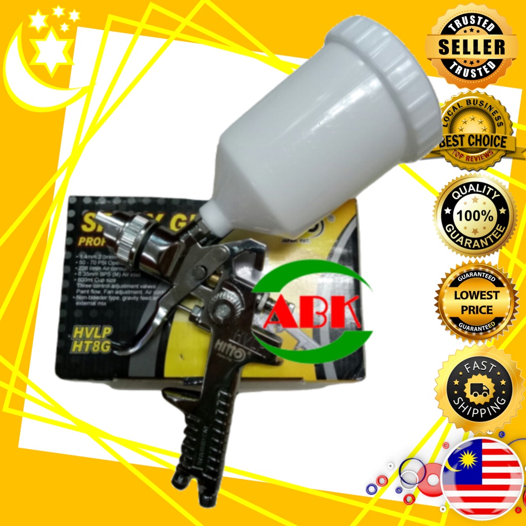 HITTO HEAVY DUTY GRAVITY PAINT SPRAY GUN SET WITH PVC BOTTLE PAINT AIR ...