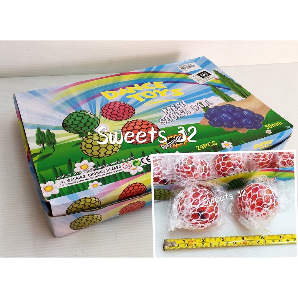 JM [ 24pcs / Box ] Mesh Squish Ball Stress Relief Squishy Squeeze Ball ...