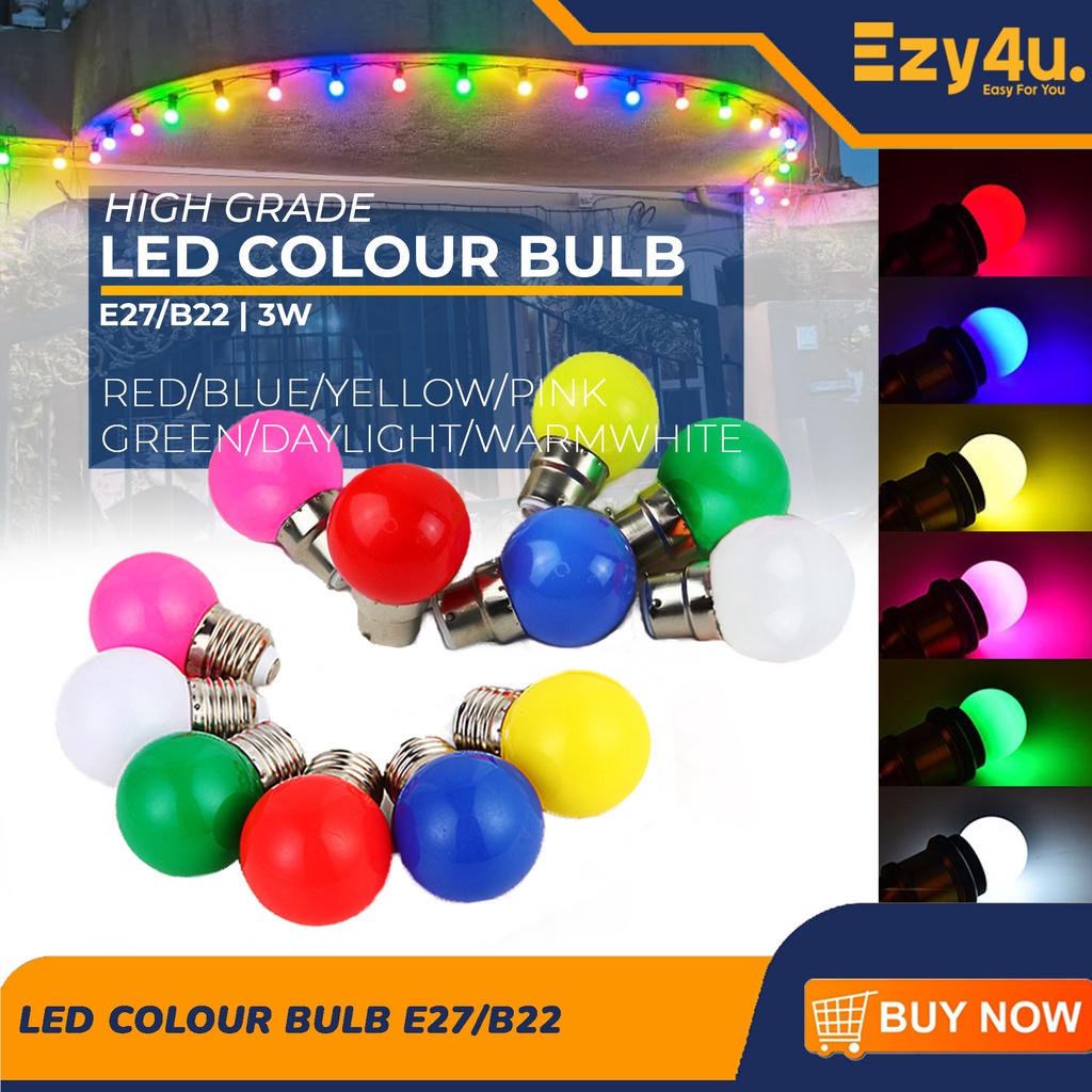 Lampu Raya LED Color Bulb 3W CLEAR WARM WHITE COLOURS E27 B22 BASE ...