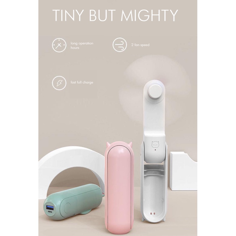 CYCF Macaron Color Portable Mini Travel Fan & Power Bank 2000mAH/Kipas ...