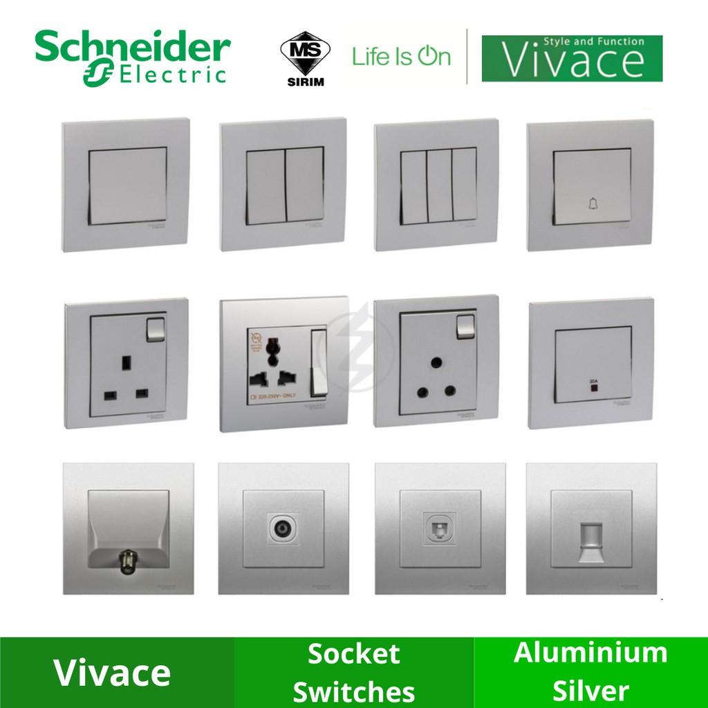 SCHNEIDER Vivace Switches & Socket Silver KB15 KB31/1 KB32/1 KB31D20NE ...