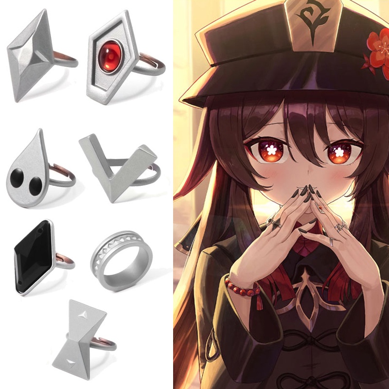 7Pcs Genshin Impact Adjustable Rings Hu Tao Cos Ring Nine Pillars of ...