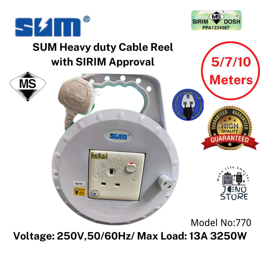 SUM heavy duty Cable Reel with 5/7/10 Meter wire | Shopee Malaysia