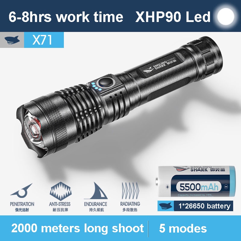 Smiling Shark X71 XHP90 Super Bright 5000 Lumens Led Flashlight ...