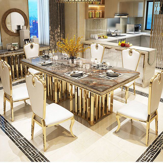 [PRE ORDER] Modern Luxury Marble Dining Table Gold Stainless Steel ...