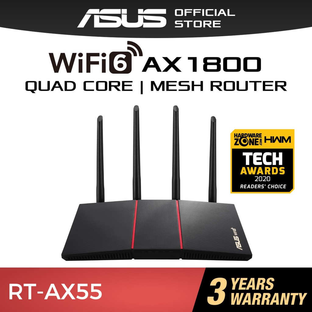 ASUS Router RT-AX55 WiFi 6 Wireless AX1800 Ai Mesh Unifi Maxis Fiber ...