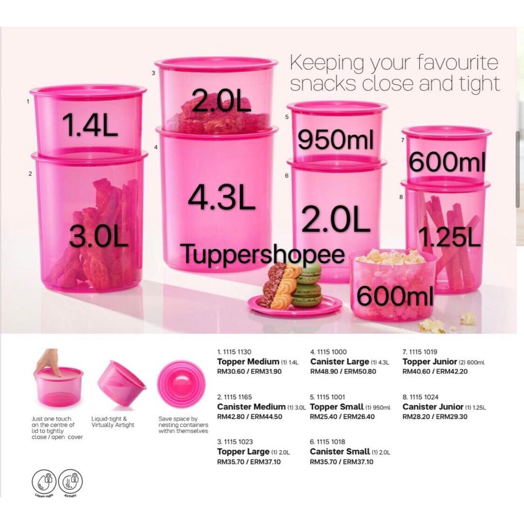 New Colour!! Tupperware One Touch Topper & Canister Series (Pink) | Shopee Malaysia