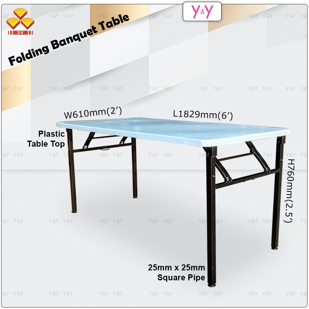3V 2' x 6' Folding Banquet Table / Foldable Banquet Table with Plastic ...