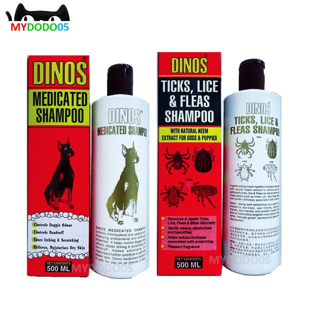 DINOS DOG SHAMPOO TICK, LICE AND FLEA /MEDICATED SHAMPOO 500ML | Shopee ...