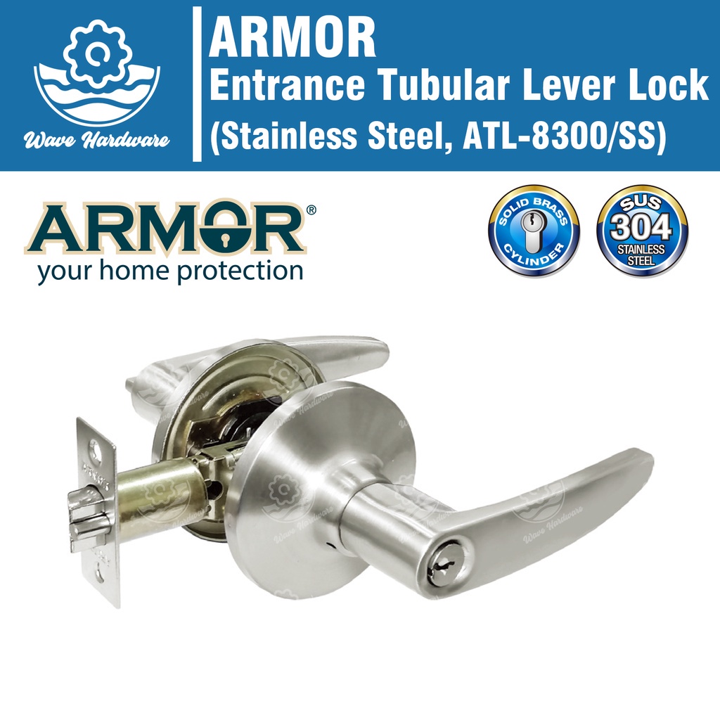 ARMOR Entrance Tubular Lever Lock (Stainless Steel, Backset 60 - 70MM ...