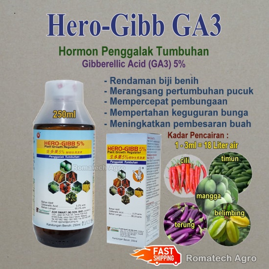 250ml GA3 Gibberellic Acid 5% Hormon Penggalak Tumbuhan PGR Hero-Gibb ...