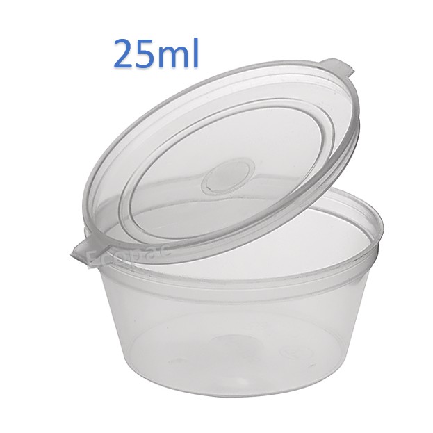 Round Tapau 25ml Plastic Food Sauce Gravy Container Hinged Lid ( 50pcs± ...