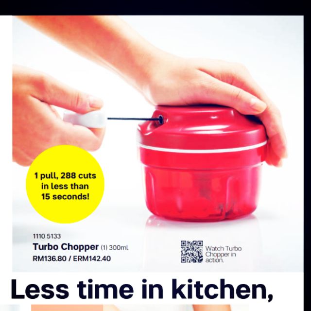 Tupperware Turbo Chopper Easy To Use Manual Chopper/ Slicer 300ml (Red ...