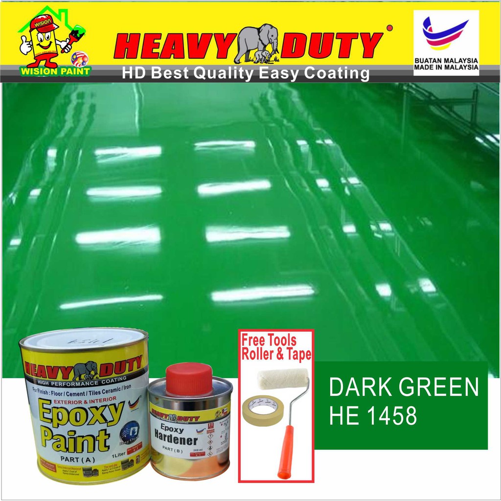 HE1458 DARK GREEN / 1L Two Pack Epoxy Floor Paint Heavy ( FREE TOOLS ...