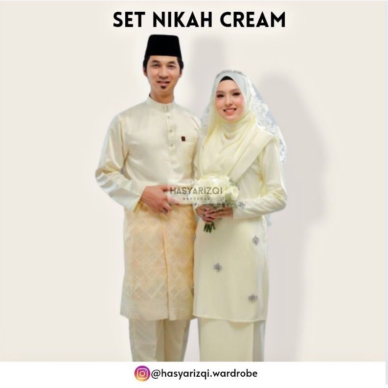 [S - 5XL] Set Nikah Cream | Baju Kurung Plus Size | Baju Melayu Plus ...