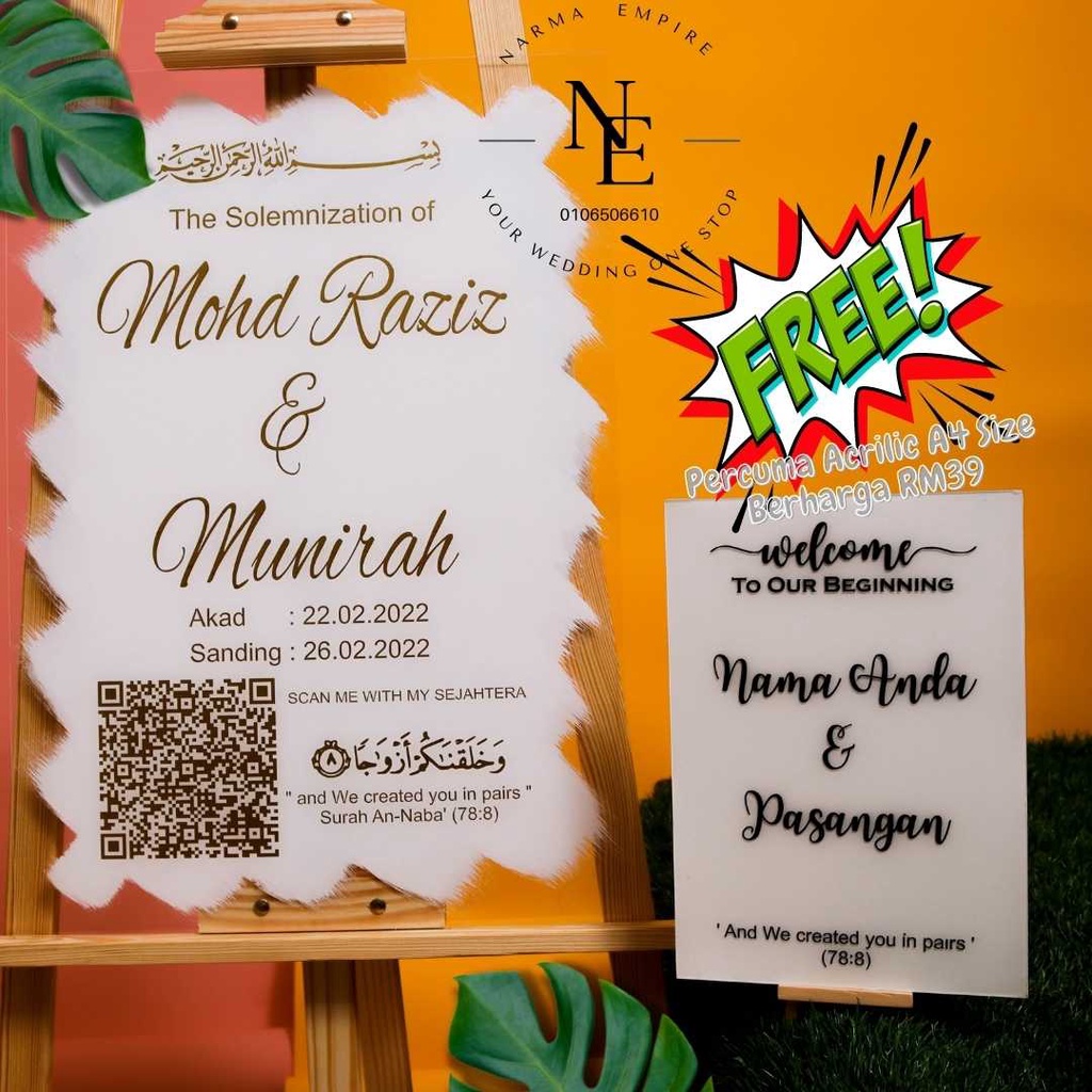 Wedding Welcome Board | Signboard Kahwin | Board Perkahwinan | Acrylic ...