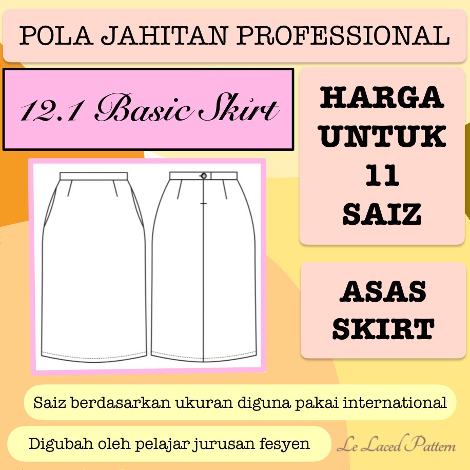 Pola Asas Skirt (Wanita) | Basic Skirt Sewing Pattern | Pola Jahitan ...