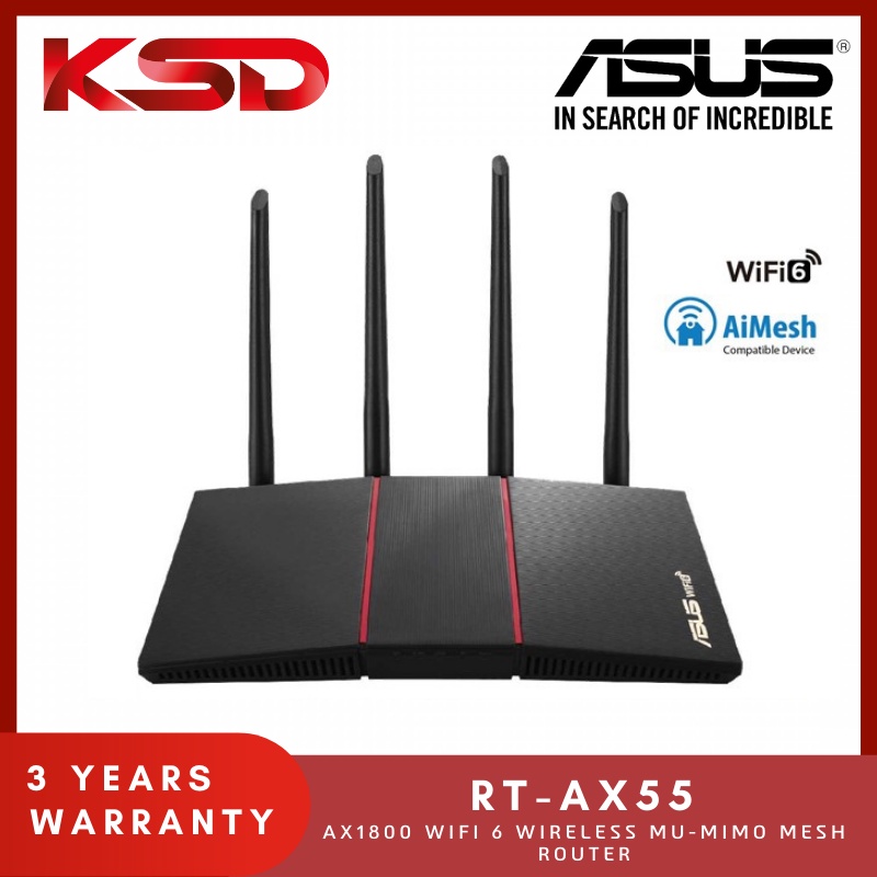 ASUS RT-AX55 AX1800 DUAL BAND WIFI 6 ROUTER AI-MESH MU-MIMO & OFDMA RT ...