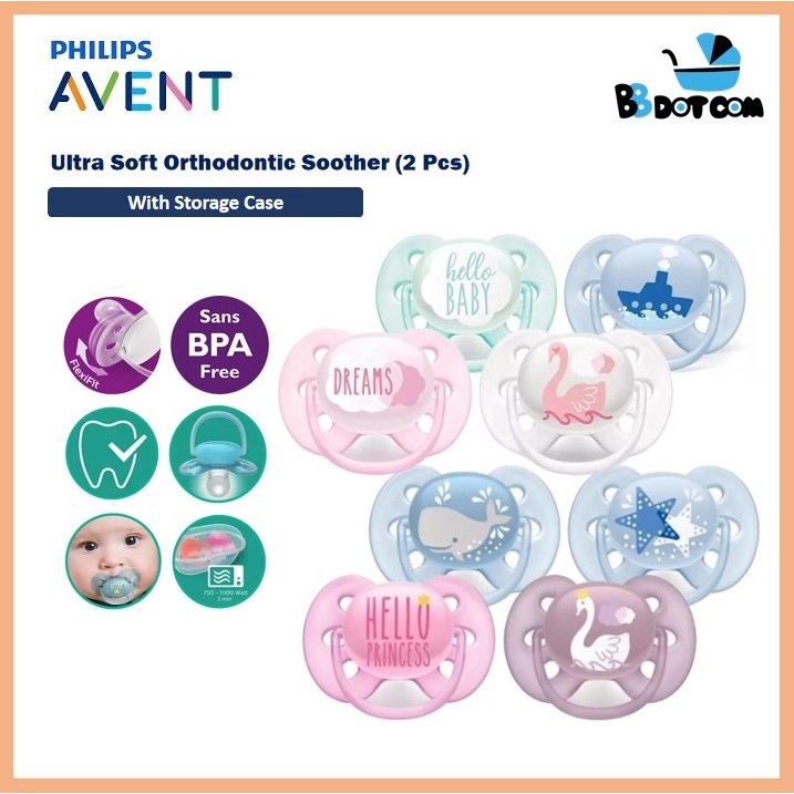 Philips Avent Ultra Soft Orthodontic Silicone Soothers / Pacifiers 0-6m ...