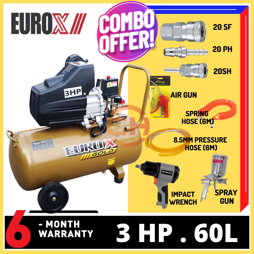 EUROX EUROPOWER EAX3060 EAW3060 AIR COMPRESSOR 3.0HP 60Litre 60l Combo Set | Shopee Malaysia