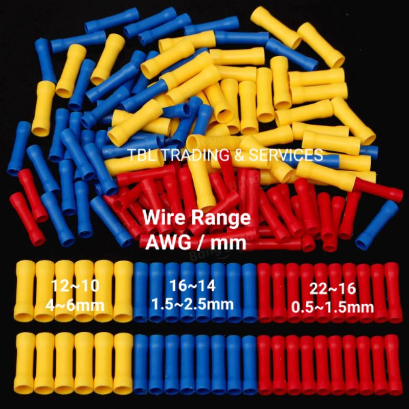 1.5mm 2.5mm 4mm Pvc Insulated Butt Connector 50pcs / 100pcs (Red/Blue ...