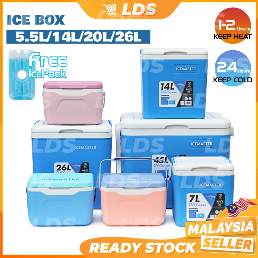 LDS 5.5L/14L/20L/26L Cooler Box Kotak Penyejuk FREE Freezer Ice Pek Ais ...