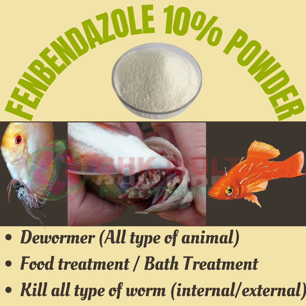 FENBENDAZOLE 10% powder Ubat Cacing ikan Lembu Kambing kuching anjing ...