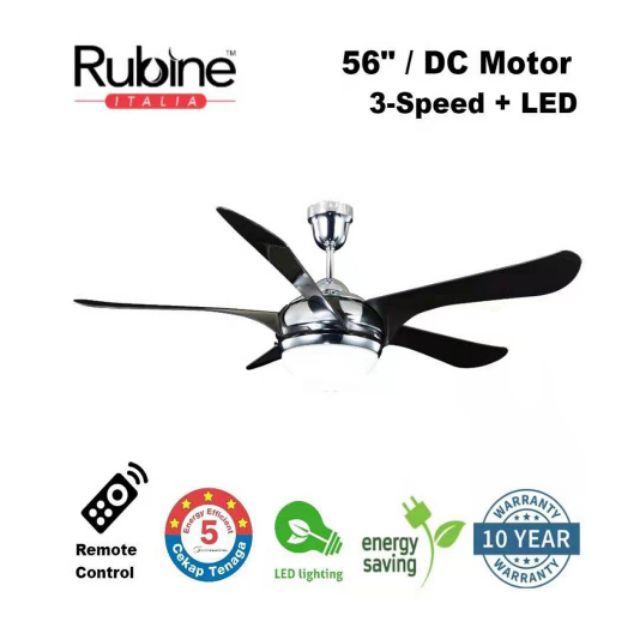 Rubine RCF-ECO-5BL 56" Remote Control Ceiling Fan | Shopee Malaysia