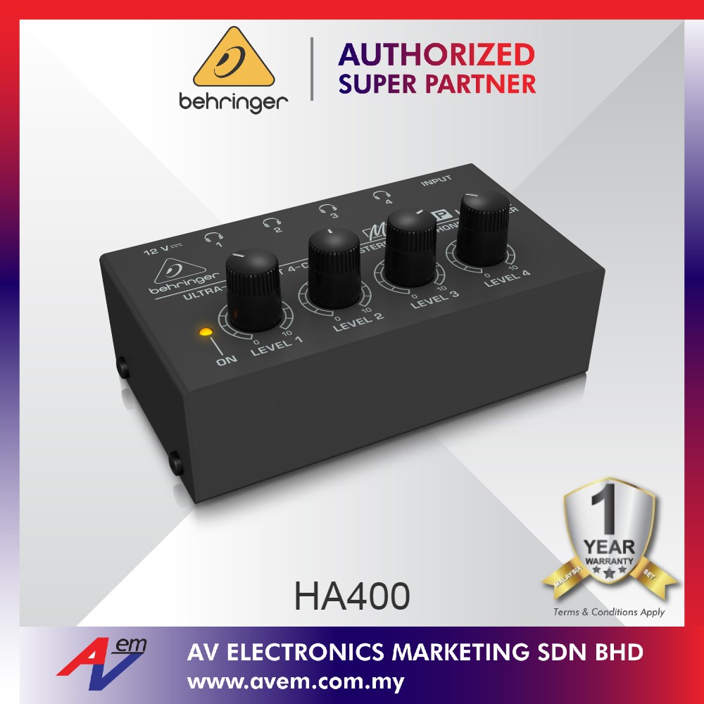 BEHRINGER MICROAMP HA400 Ultra-Compact 4-Channel Stereo Headphone ...