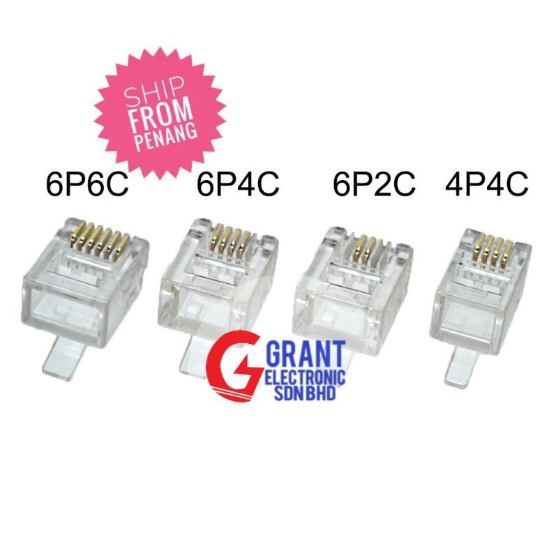 1 x 10 pcs RJ11 Plug Telephone Crystal Plug Connector 4P4C 6P2C 6P4C 6P6C | Shopee Malaysia