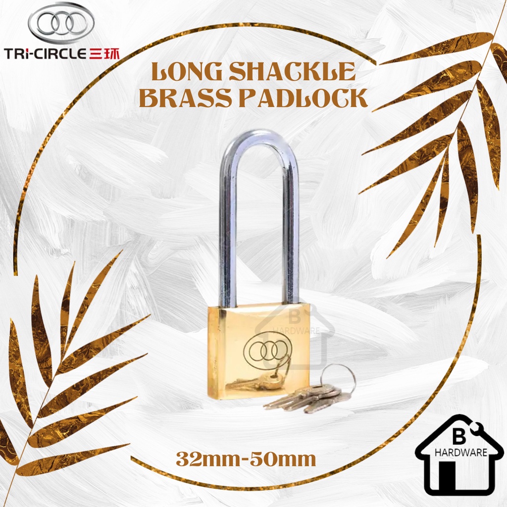 TRI-CIRCLE 【LONG SHACKLE】 BRASS PADLOCK (VISUAL PACK) 32MM ~ 50MM ...